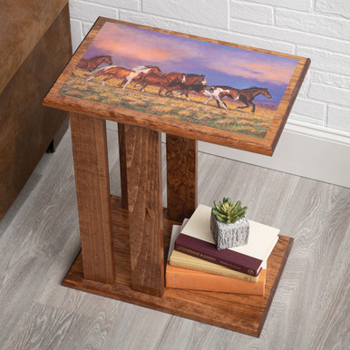 Rustic End Tables: Galloping Mustangs Side Table | Lone Star Western Decor