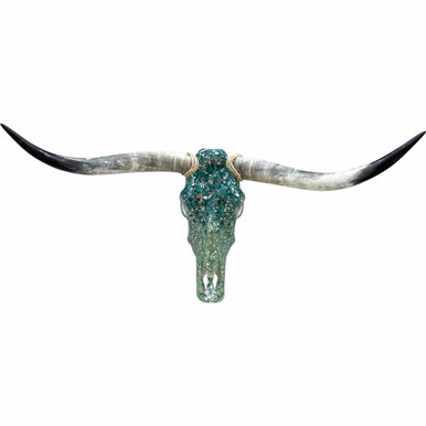 Authentic Longhorn Skull with Caribbean Ombre Glass | Lone Star Western ...