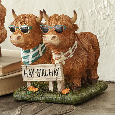 Hay Girl Highland Cow Figurine | Lone Star Western Decor