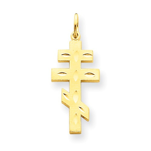 14KT Gold 3-Bar Cross- Brilliant Cut- 1 1/4" - OrthodoxGifts.com