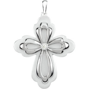 Genuine Diamond and Sterling Silver Budded Cross - OrthodoxGifts.com