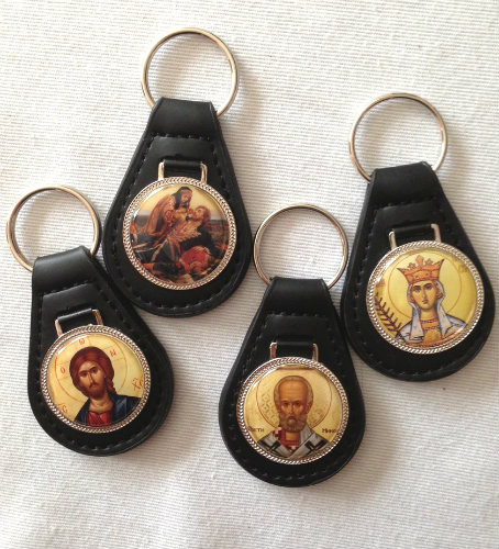 Pick-Your-Saint Leather Icon Keychain - OrthodoxGifts.com