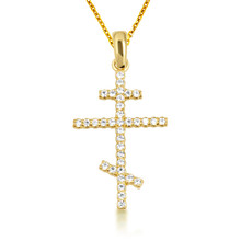 10KT Yellow Gold CZ 3-Bar Cross - OrthodoxGifts.com
