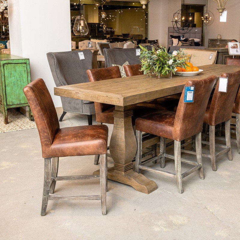 Farmhouse Reclaimed Wood Double Trestle Counter Height Table 77"