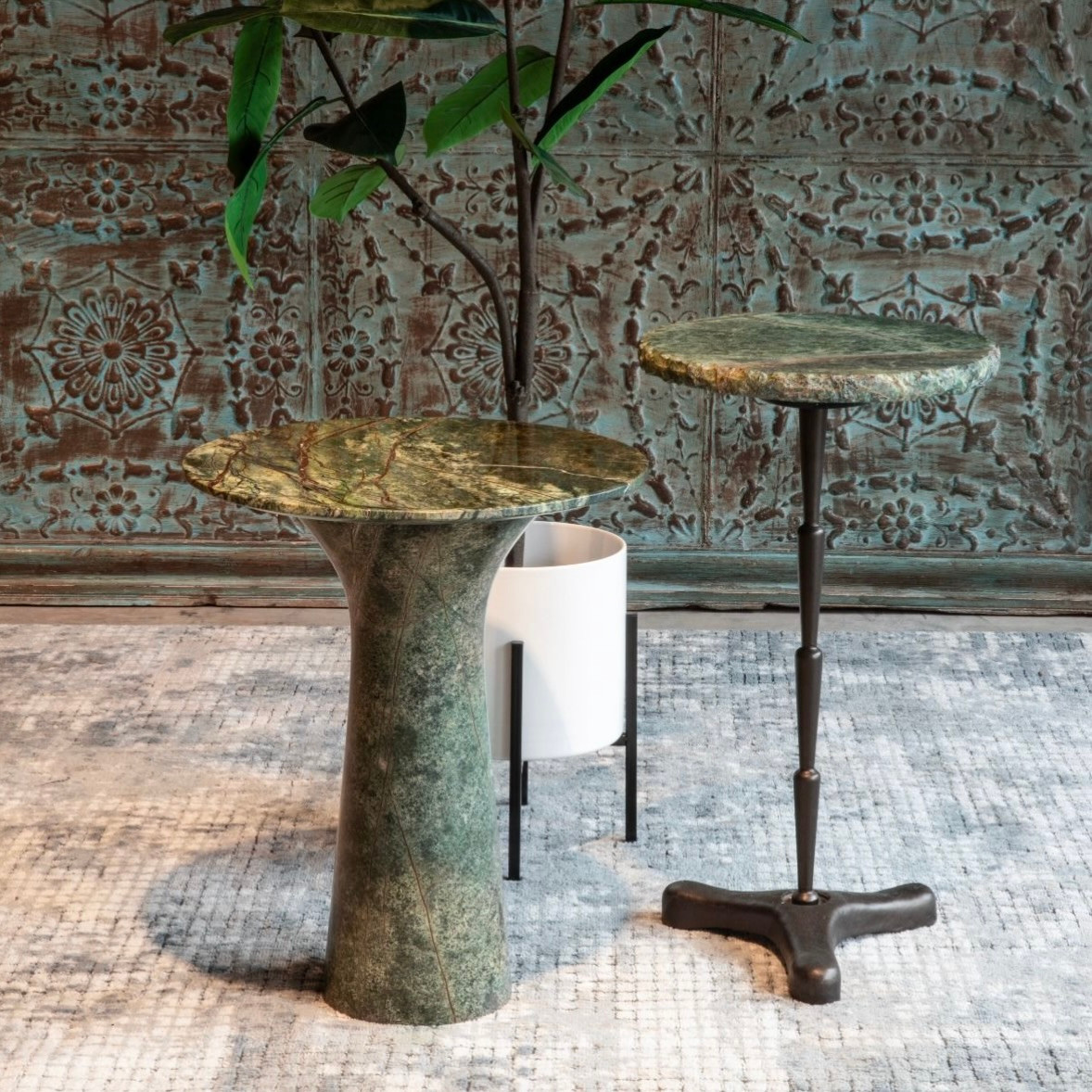 Breton 18" Tall Side Table in Green Bidasar Marble | Zin Home