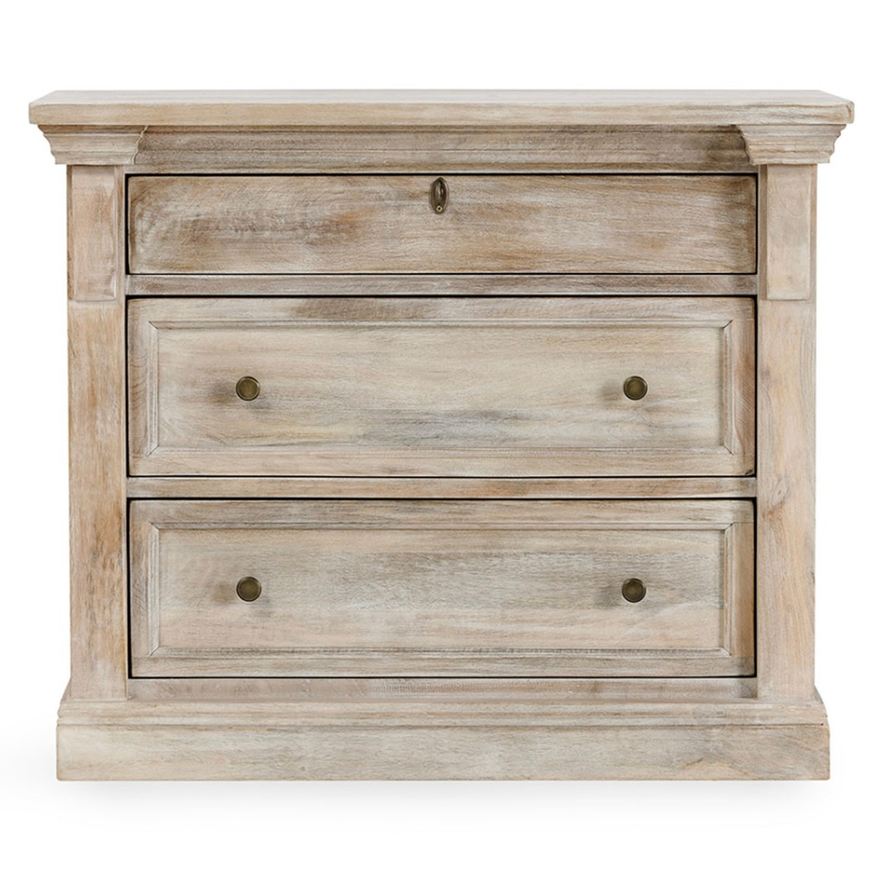 Adelaide 3 Drawer Mango Wood Nightstand Natural White Wash