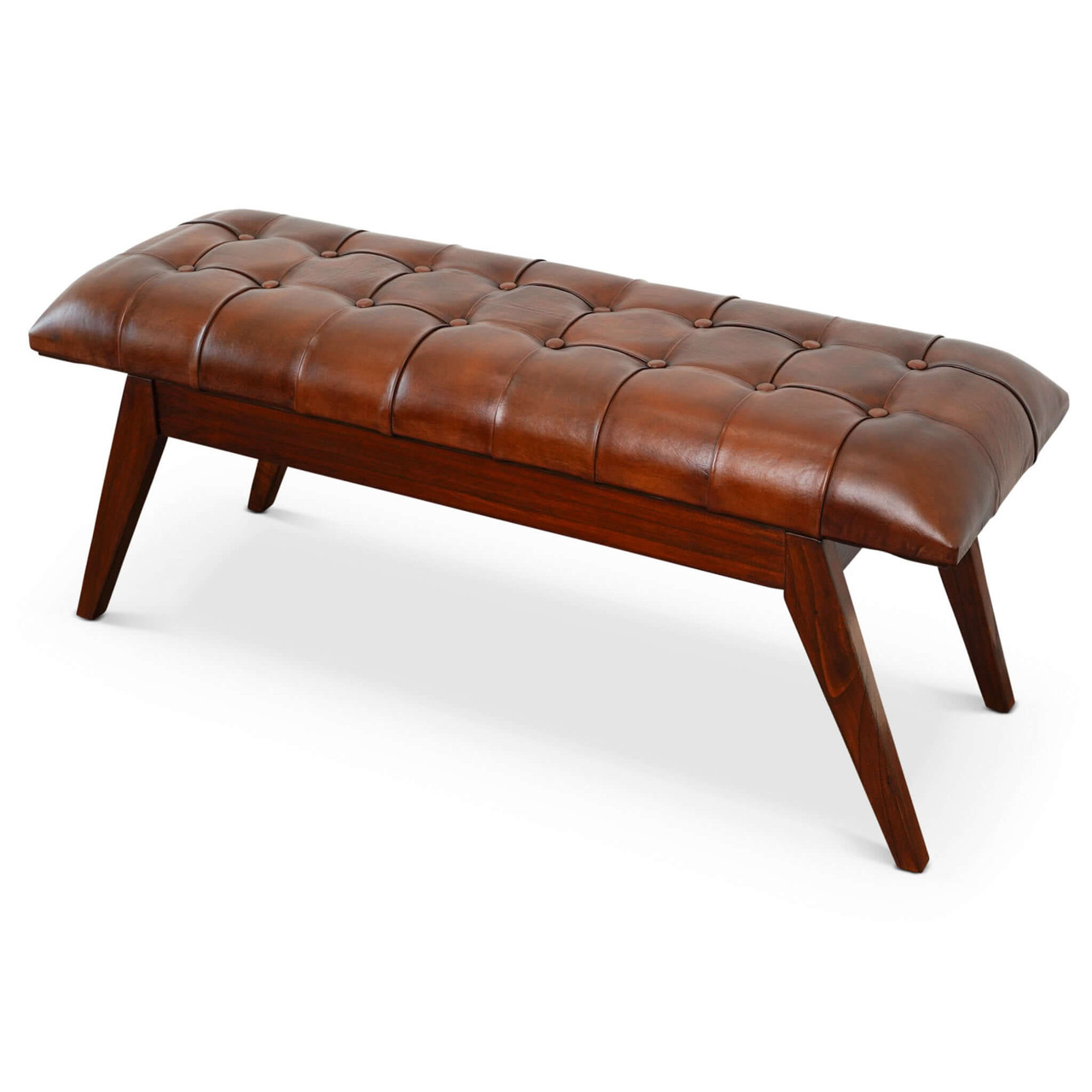 Maja Mid Century Modern Tan Leather Bench| Zin Home