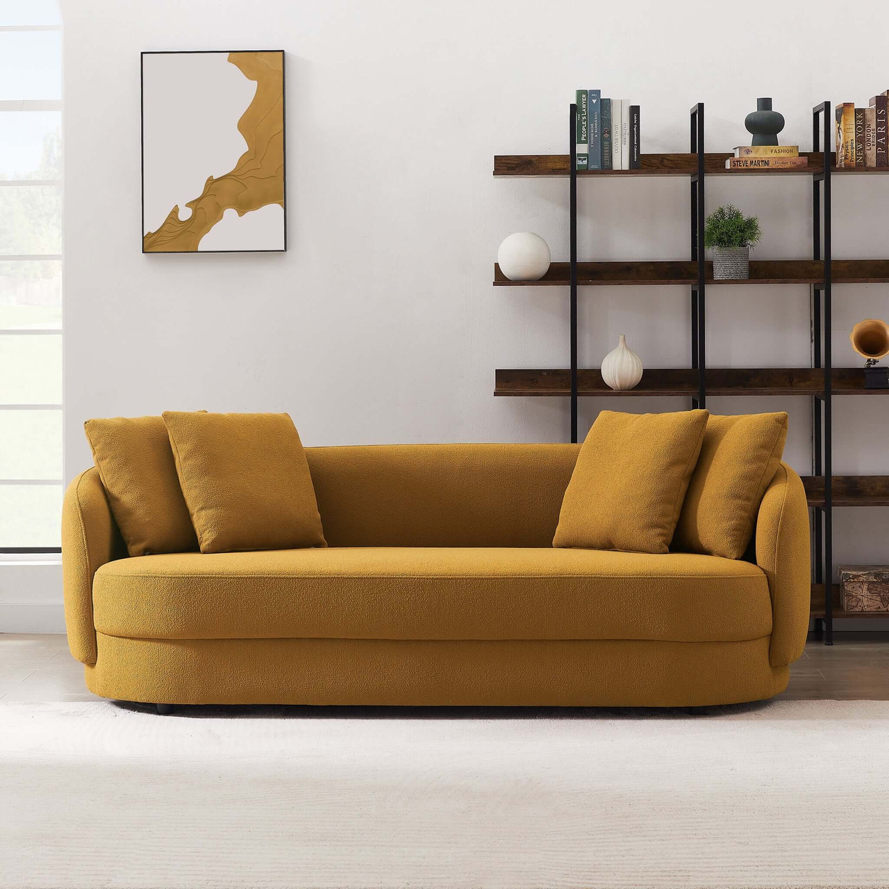 ASHCROFT Furniture SOF02903402 Dylan Modern French Boucle Sofa Yellow