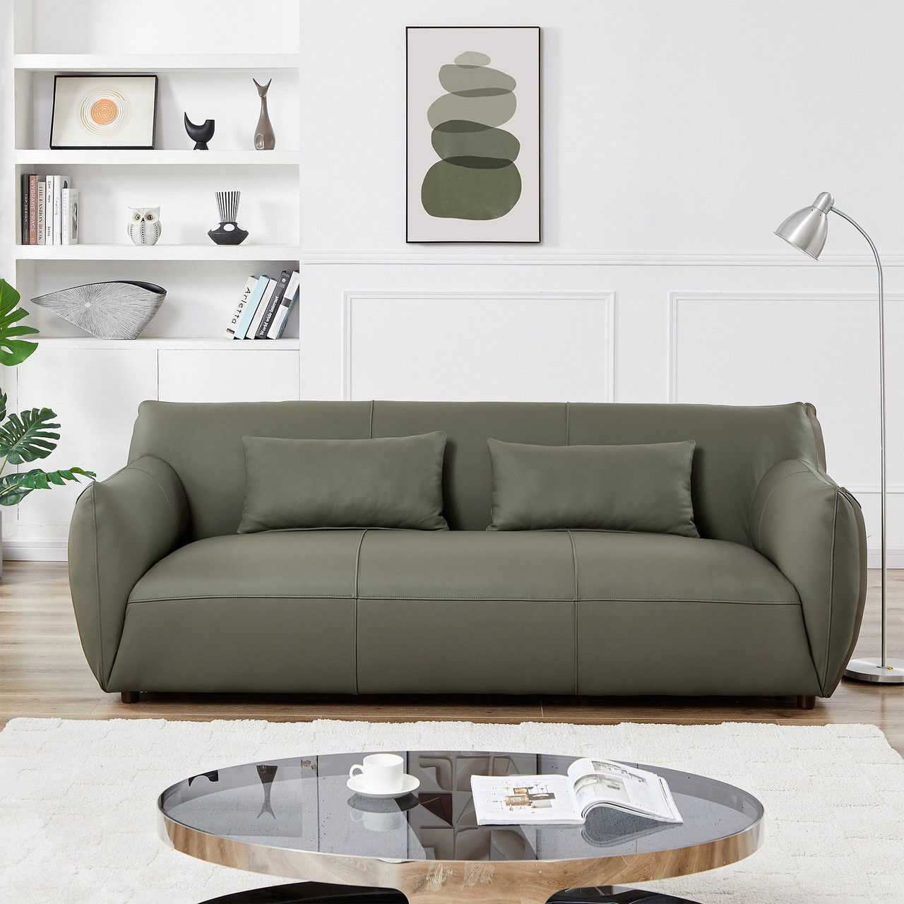 Hughes Olive Green Leather Sofa| Zin Home