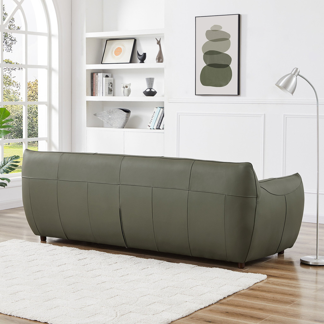 Hughes Olive Green Leather Sofa| Zin Home