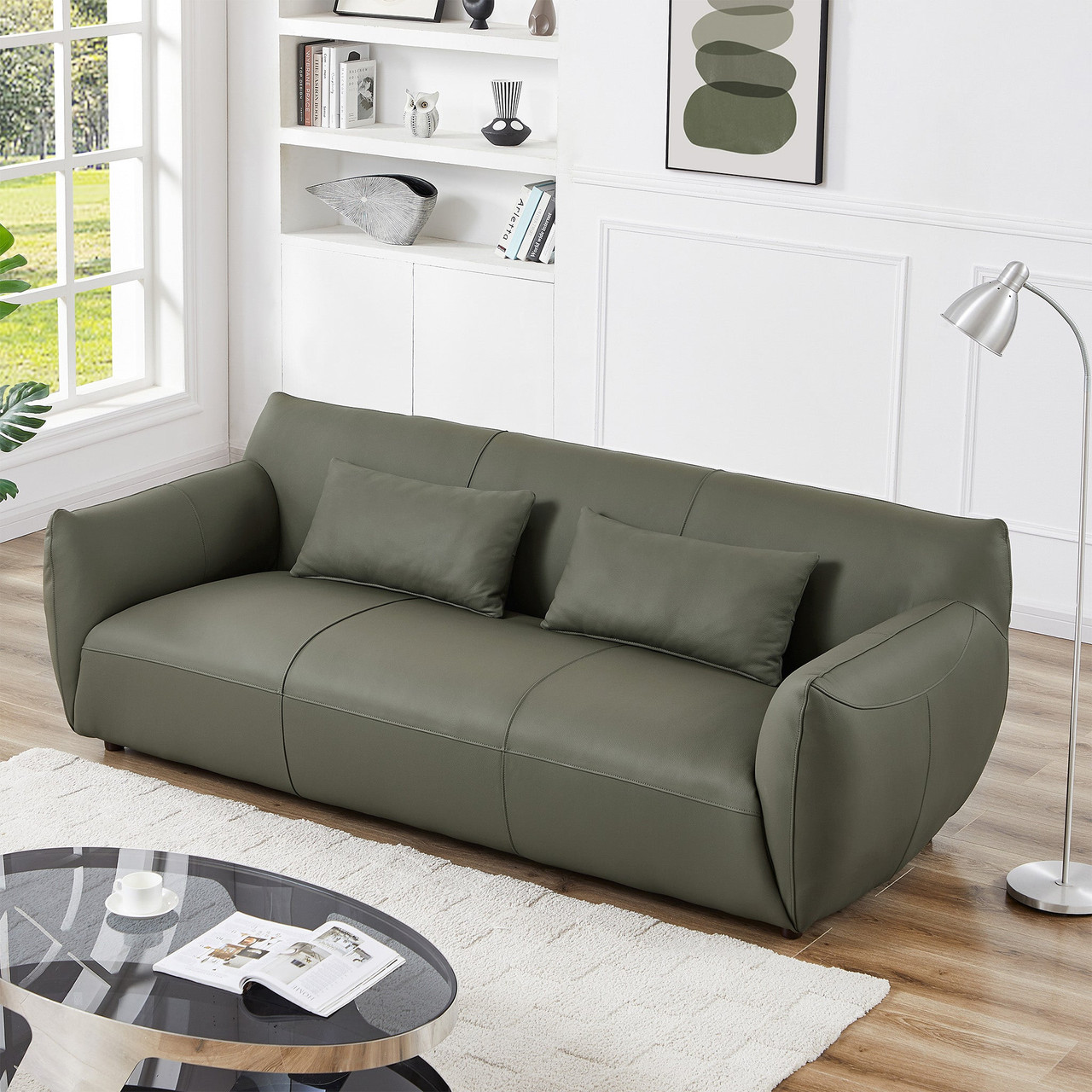 Hughes Olive Green Leather Sofa| Zin Home