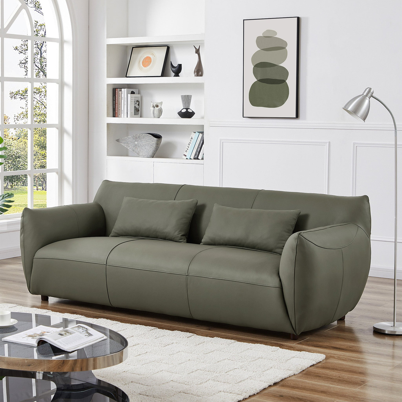 Hughes Olive Green Leather Sofa| Zin Home