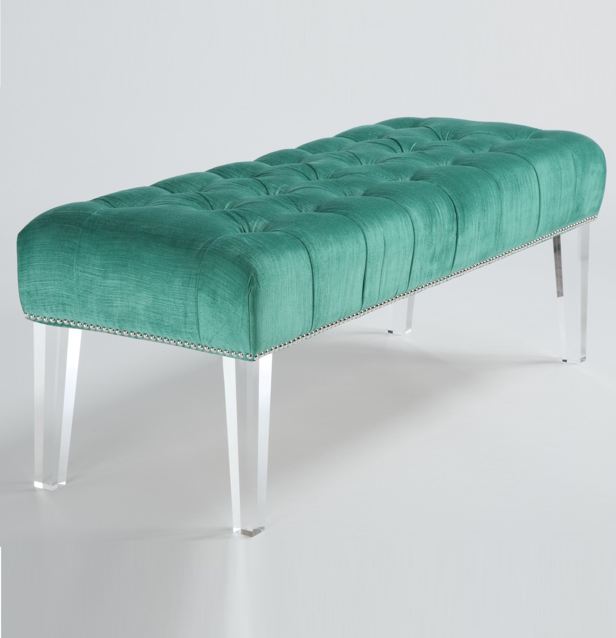Stella Turquoise Velvet Upholstered Lucite Bench | Zin Home