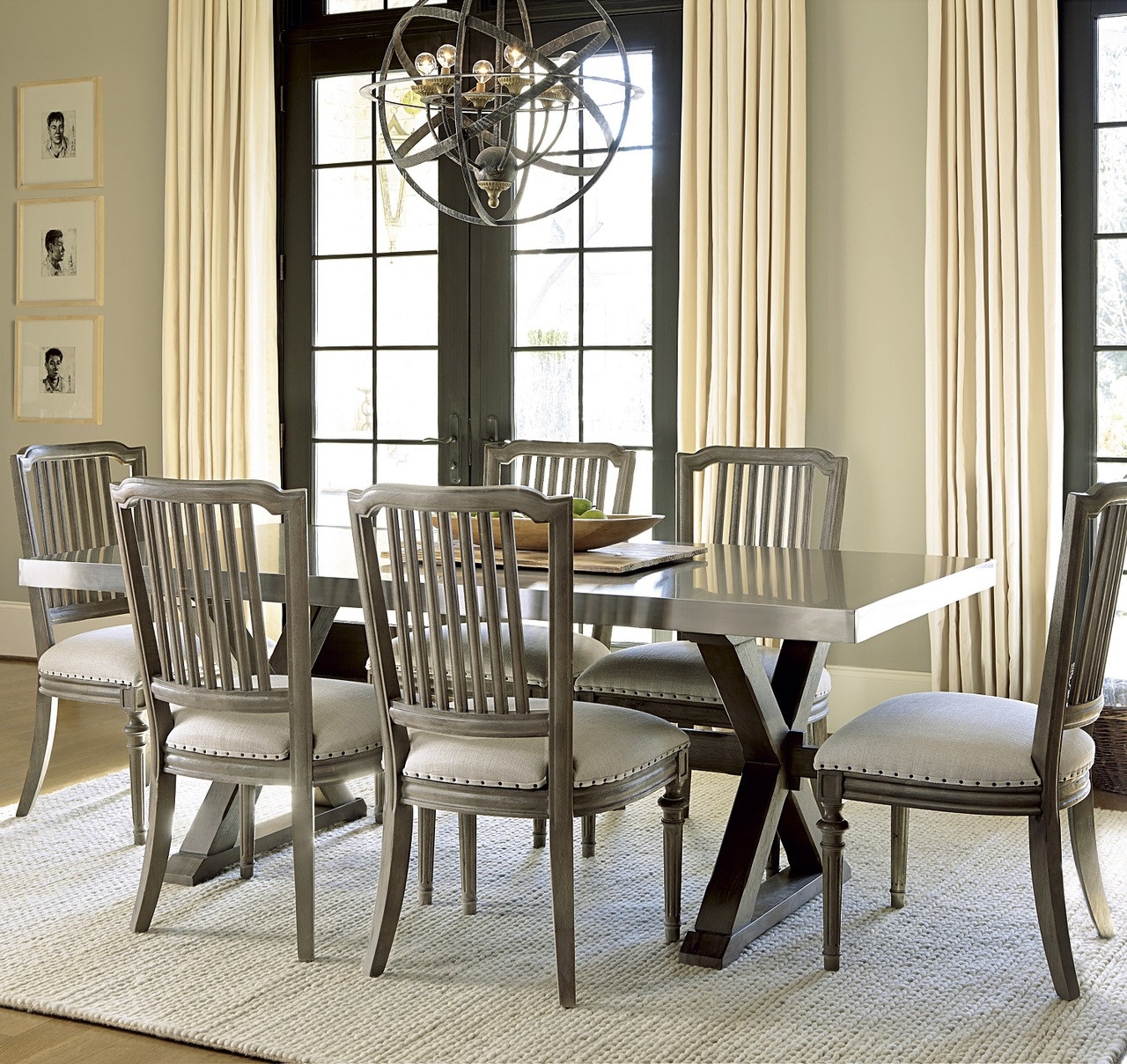 Flatiron Oak Wood + Stainless Steel X-Base Dining Table | Zin Home