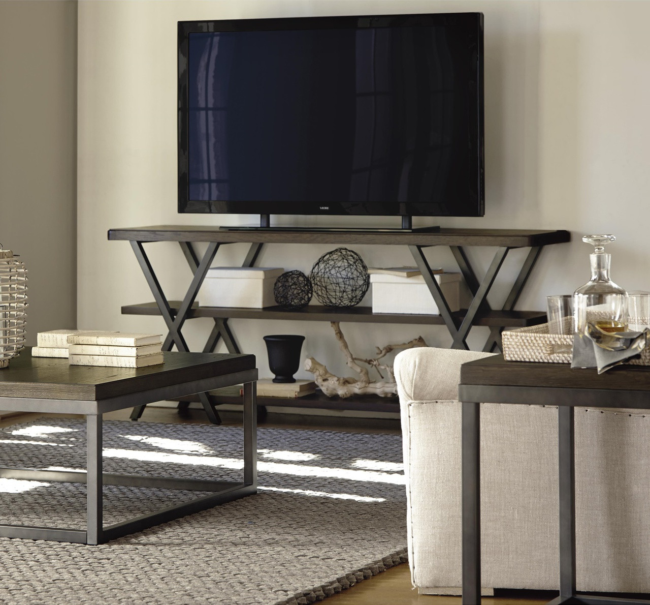 French Industrial Oak Wood + Metal Media Console | Zin Home