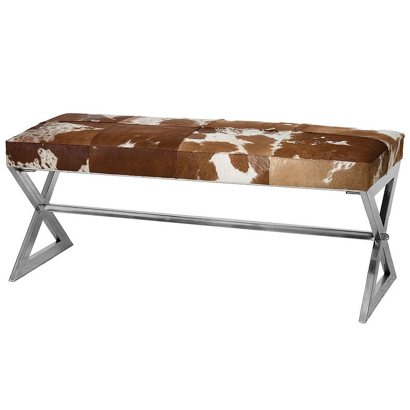 Remington Cow Hide Bench with Chrome Legs| Angus Metal Leg Bench | Zin Home
