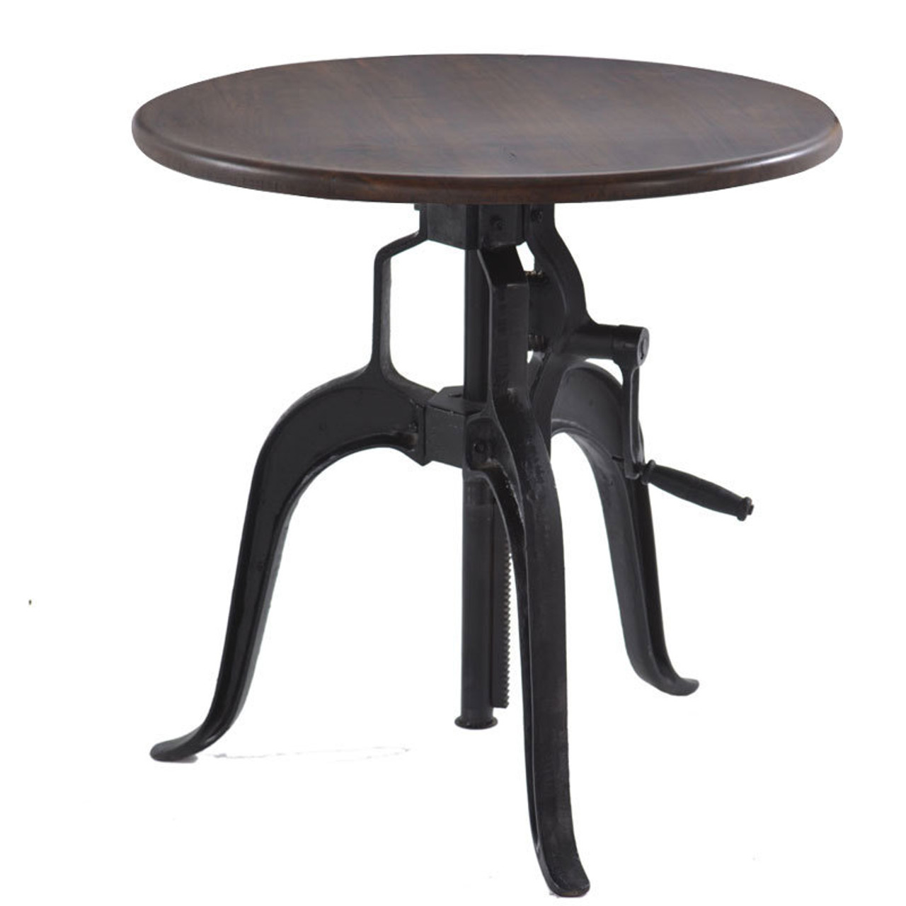 Steampunk Industrial Wood Top Round Crank Side Table 24