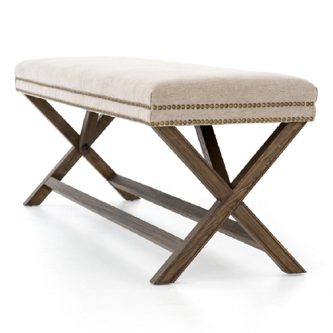 French Modern Upholstered X-Base Bench | Zin Home