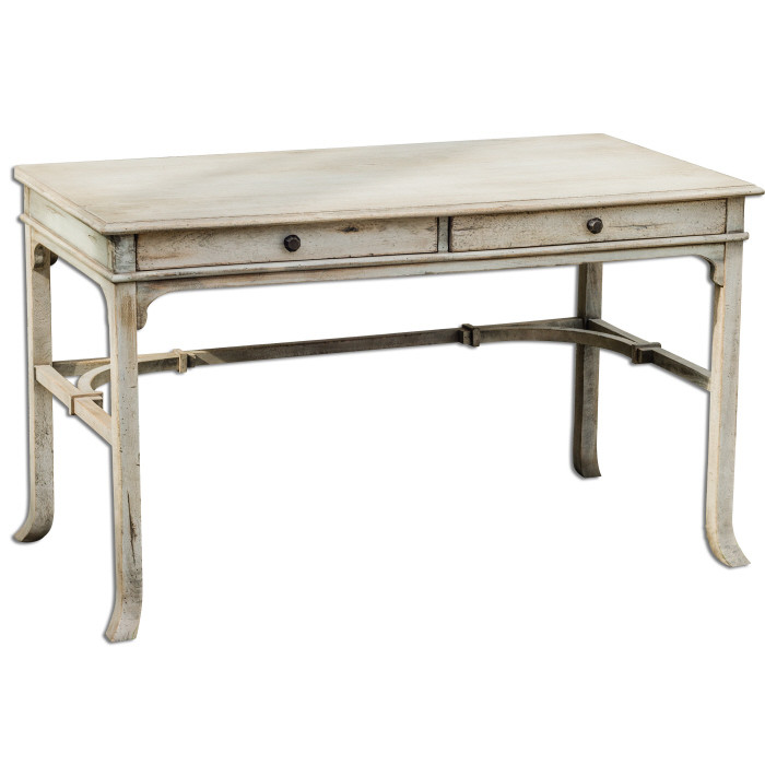 Antiqued White Bridgely Rustic Wood Vintage Writing Desk | Zin Home