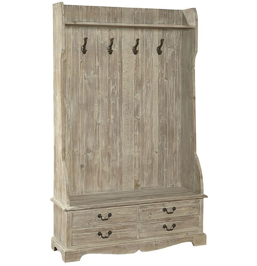 French Country Rustic Entry Storage Bench with Coat Rack | Zin Home