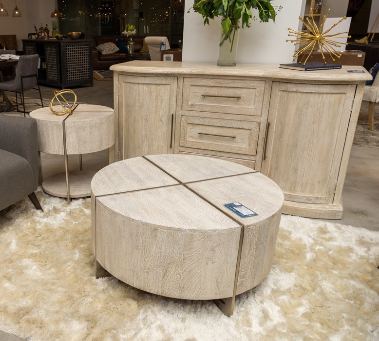 Uptown Whitewashed Solid Wood Round End Table with shelf | Zin Home