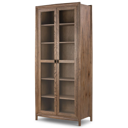 Glenview Weathered Oak 2 Glass Door Cabinet