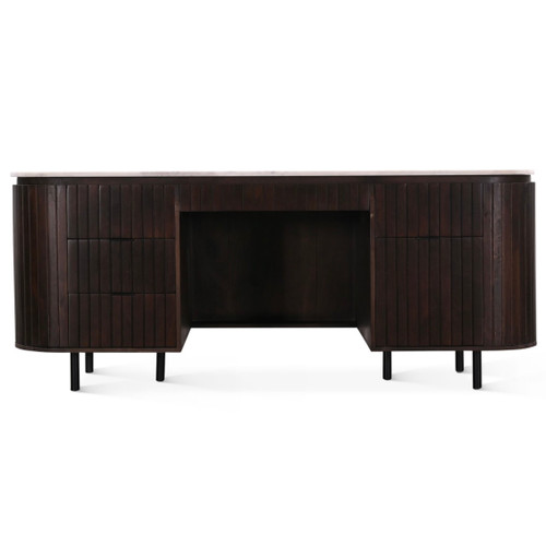 Athena 72" Executive Desk with Travertine Top and Aged Mahogany | Zin Home