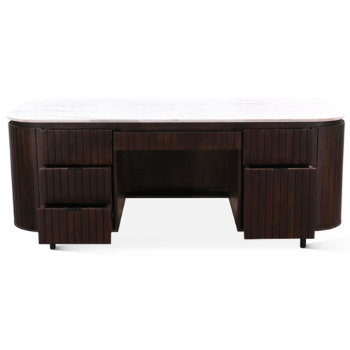 Athena 72" Executive Desk with Travertine Top and Aged Mahogany | Zin Home