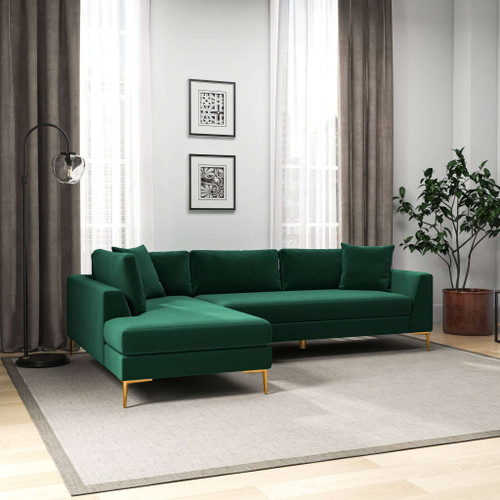 Mano L-Shaped Velvet Sectional Sofa In Green Left Facing| Zin Home