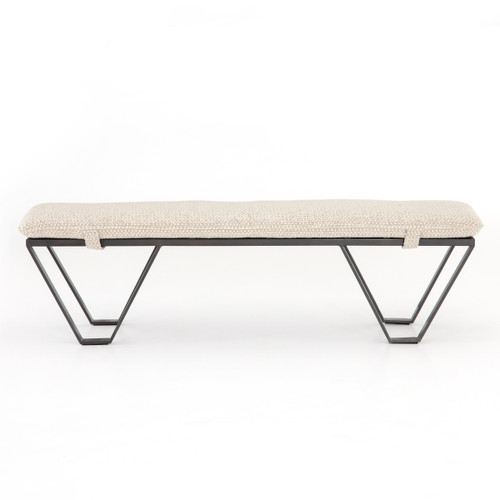 Darrow Oatmeal Fabric Bench with Metal Legs 62.5" | Zin Home