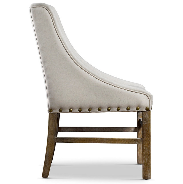Nailhead Trestle Upholstered Dining Chair | Belgian Linen Upholstered ...