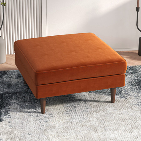 Amber Square Upholstered Ottoman (Burnt Orange Velvet)| Zin Home