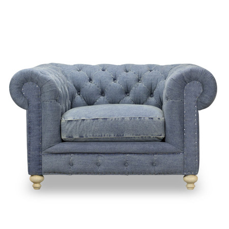 Warner Blue Denim Chesterfield Club Chair | Zin Home
