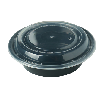 32 oz Round Black Base Container with Clear Lid (150/Case) | Kevidko