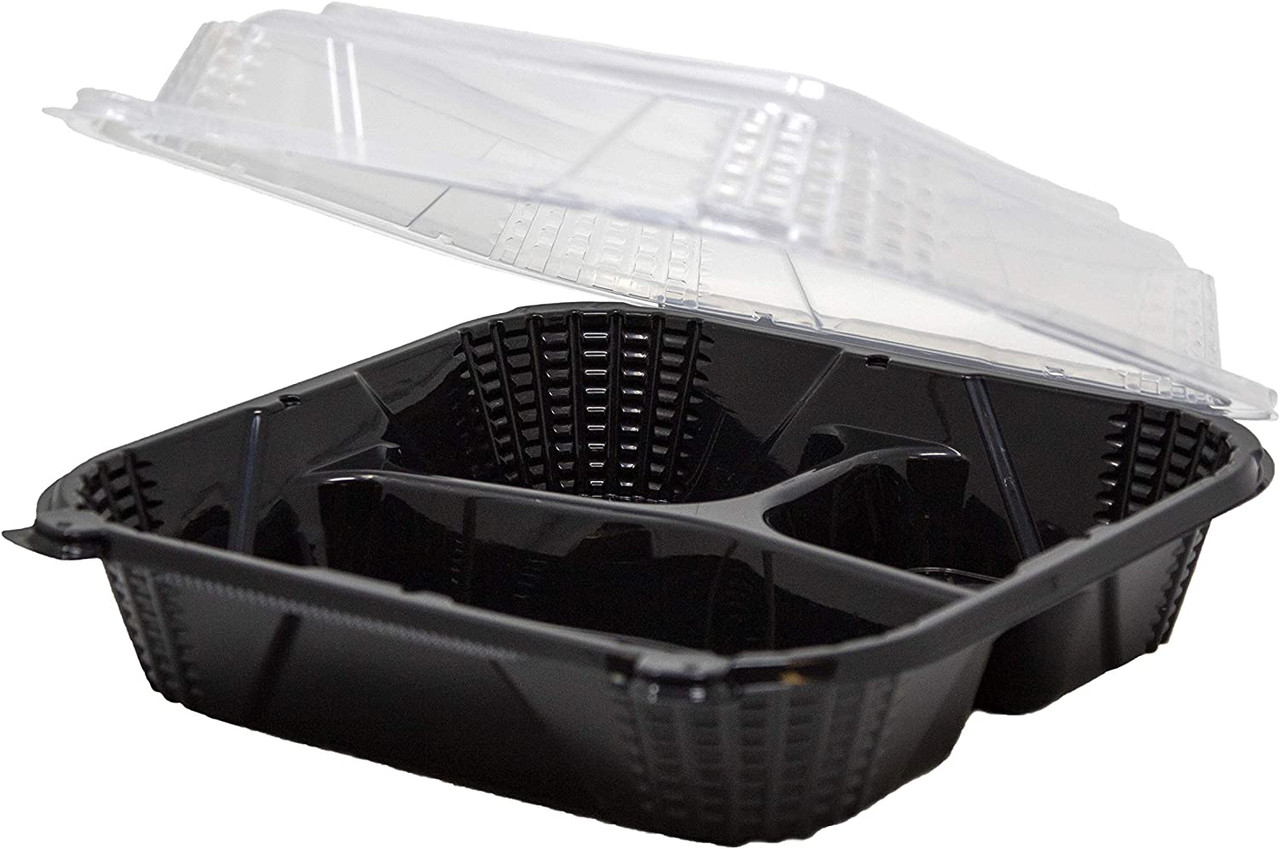 Genpak PV243 Proview 3 Compartment 8x8x3" Clear Lid Black Base Hinged ...