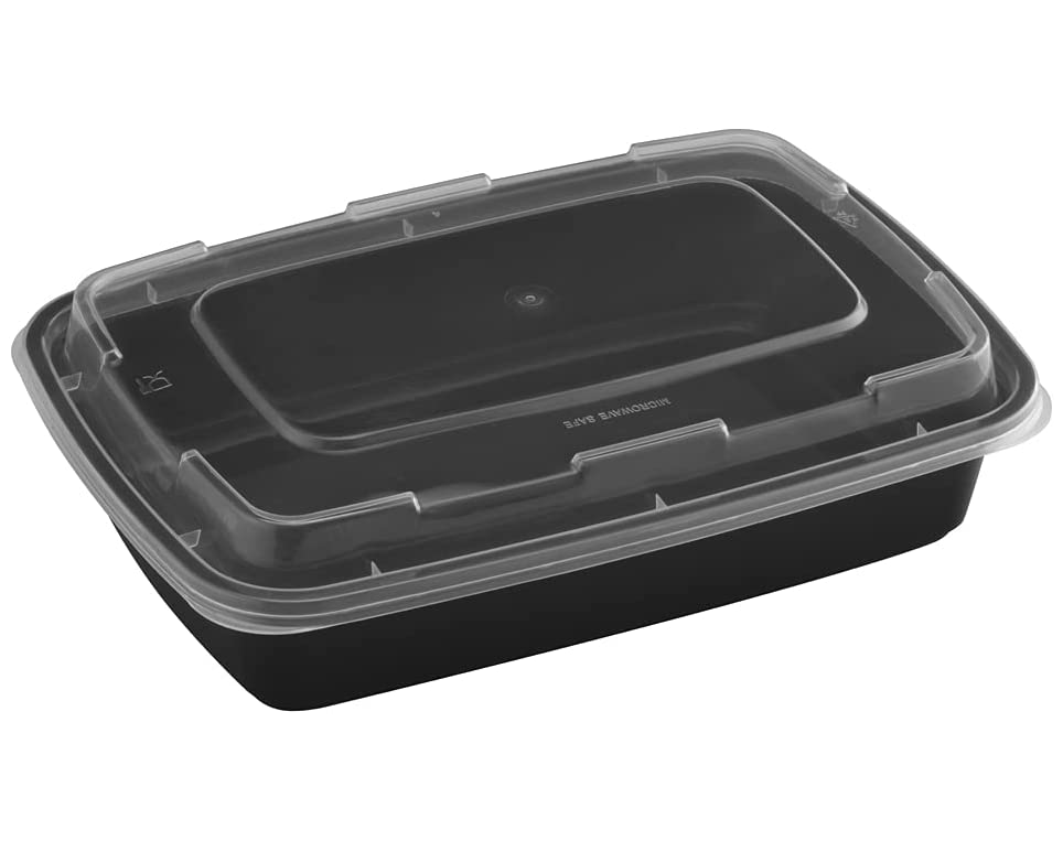 38 oz Rectangle Black Base Container with Clear Lid (150/Case) | Kevidko
