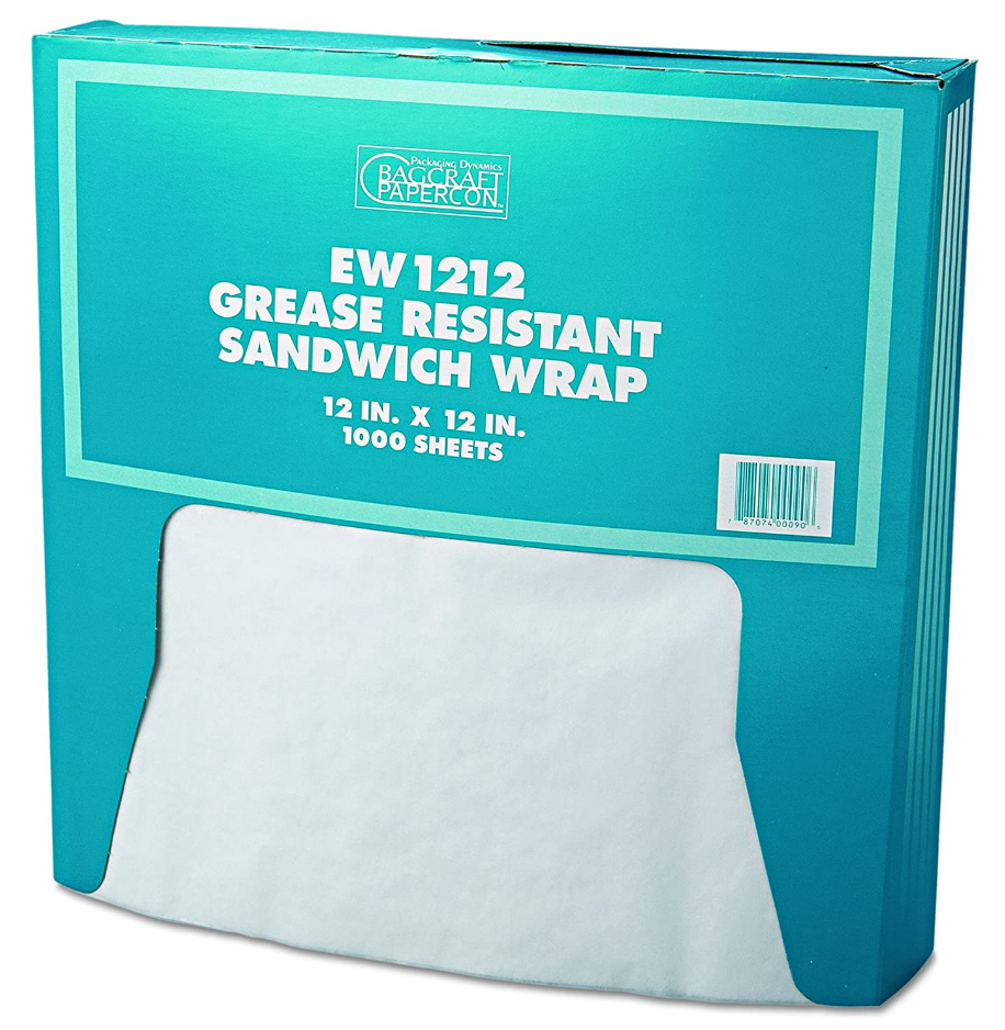 12x12" White Grease Resistant Sandwich Wrap, 5 Packs of 1000, (5000 ...