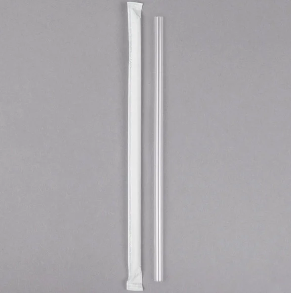 7.75" Wrapped Jumbo Plastic Straw, Clear (500/Box) | Kevidko