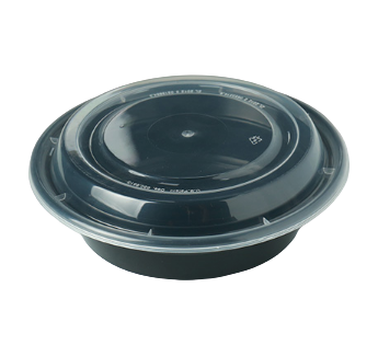 32 oz Round Black Base Container with Clear Lid (150/Case) | Kevidko