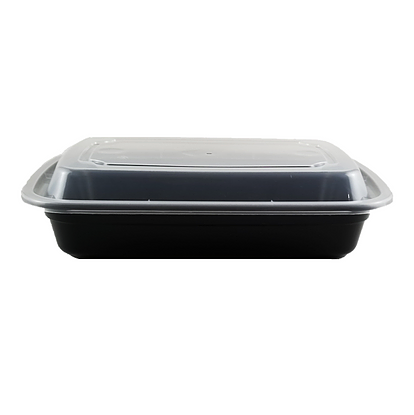 28 oz Rectangle Black Base Container with Clear Lid (150/Case) | Kevidko