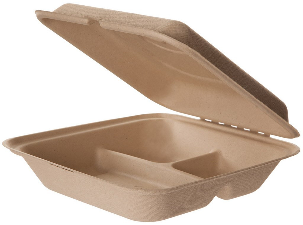 Eco Products EP-HCW83 8x8x3" 3 Compartment Natural Wheatstraw Fiber ...