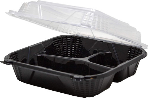 Genpak PV243 Proview 3 Compartment 8x8x3" Clear Lid Black Base Hinged ...