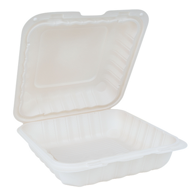 8x8" White MFPP Hinged Container (150/Case)