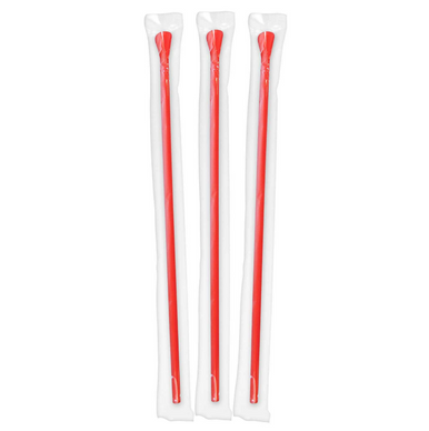 10.25" Wrapped Red Jumbo Spoon Straw, 10 Boxes of 300 (3000/Case) | KEVIDKO