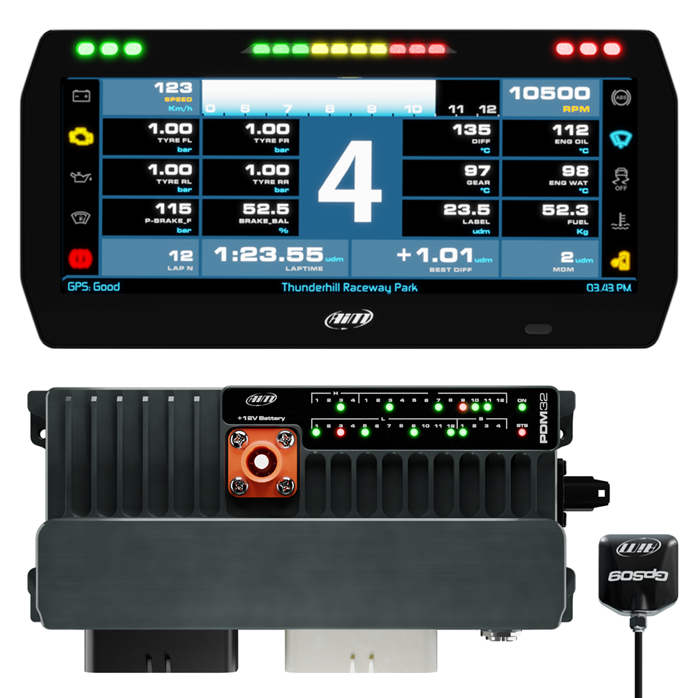 AiM Sports PDM32 with 10" Road Icons Display GPS Logging Kit