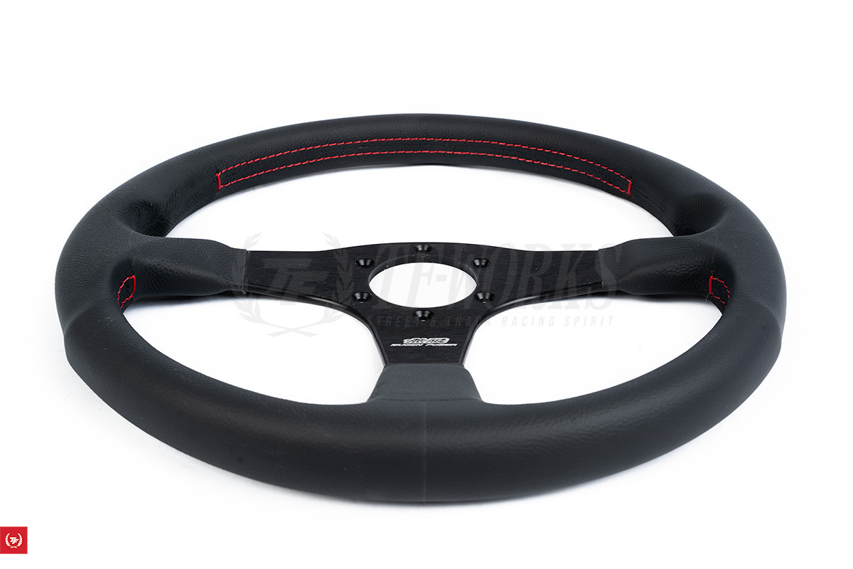 Mugen Power Steering Wheel 3 Black Leather with Red Stitch - Touge Factory