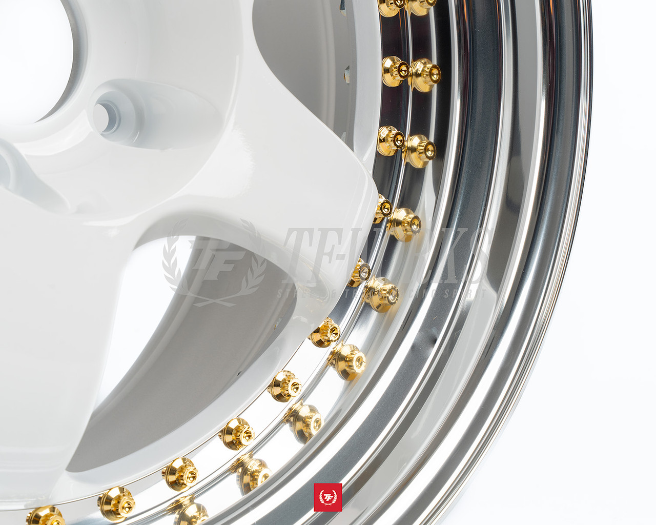 Work Meister S1 3P 18x10+18 5x114.3 - White with Gold Bolts - TF Works / Touge Factory