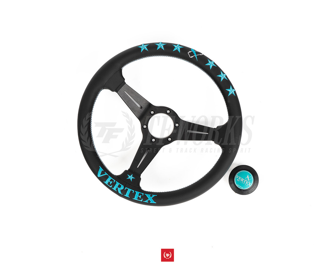 Vertex 6 Star 340mm Leather Steering Wheel - Vertea Blue - Touge Factory