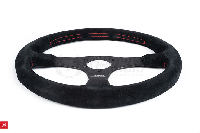 Mugen Power Steering Wheel 3 Black Suede with Red Stitch - Touge Factory