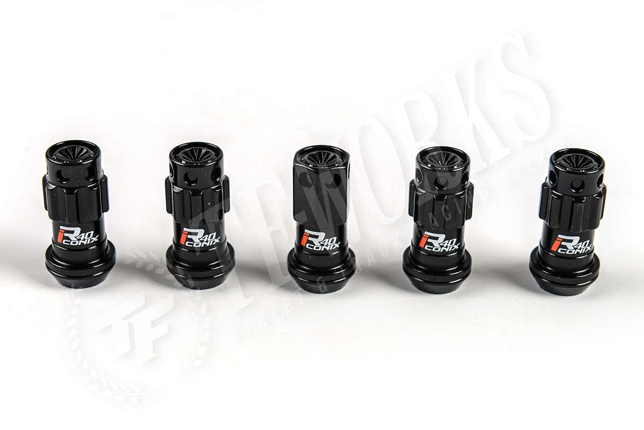 KICS Project R40 Iconix Lug Nuts - Black & Black - Plastic Cap